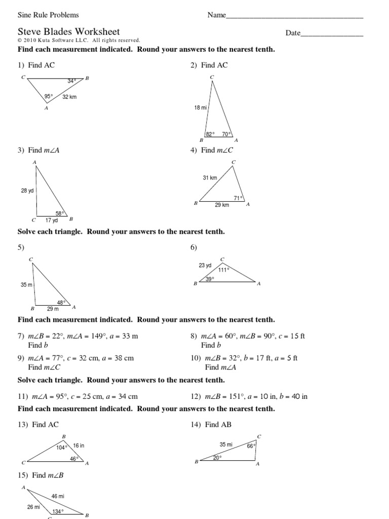 50 Free Response Sine Rule Problems - Steve Blades Worksheet | Download ...