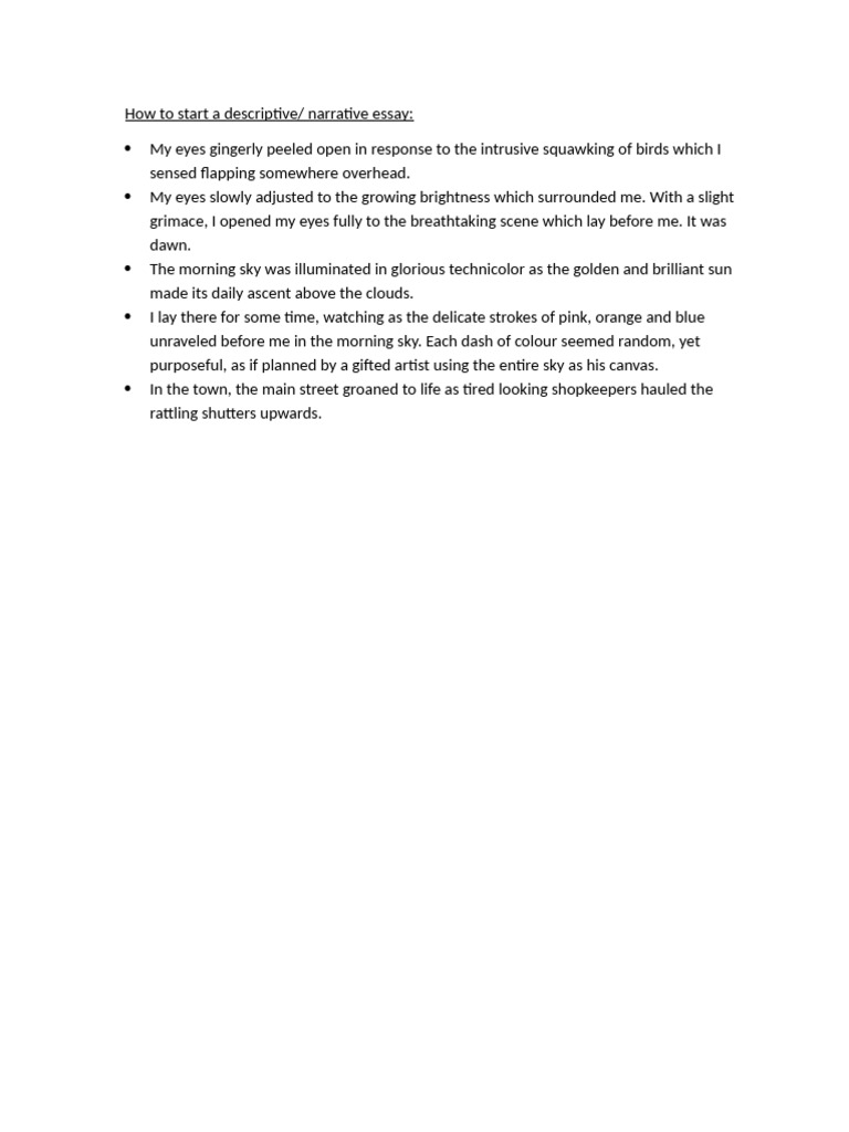 Starting a Descriptive Essay | PDF
