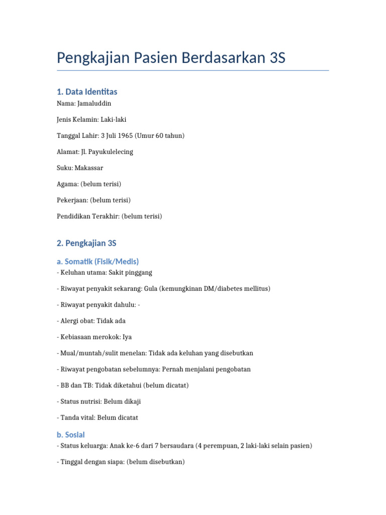 Pengkajian Pasien 3S Jamaluddin | PDF