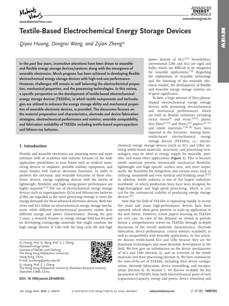 Advanced Energy Materials - 2016 - Huang - Textile‐Based ...
