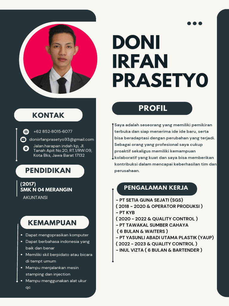 Putih & Hijau Tua Modern Koki Surat Lamaran Kerja | PDF