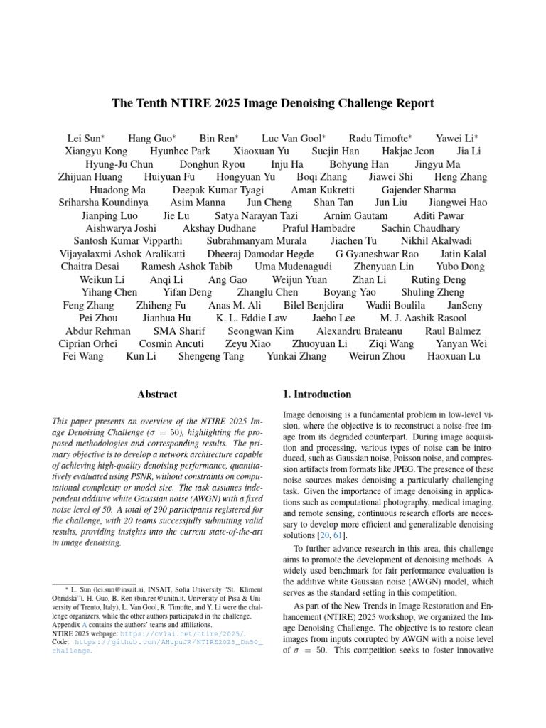 NTIRE_2025_Challenge_on_Image_Denoising__Methods_and_Results (3) | PDF | Statistical Inference ...