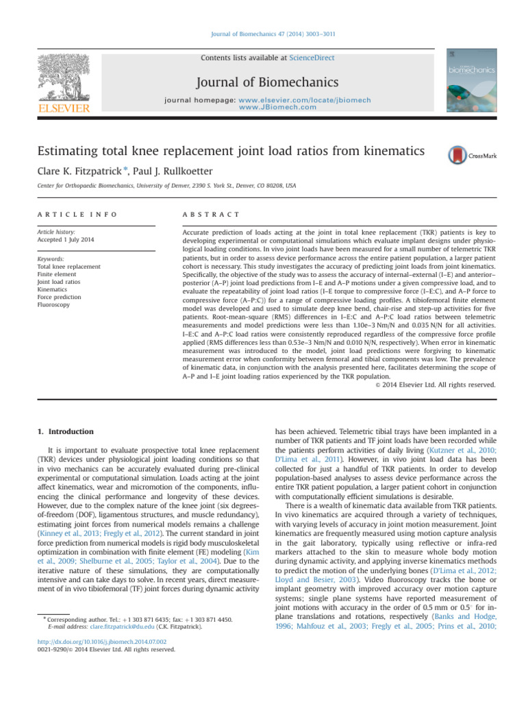 Knee Joint - Load Distribution | PDF | Simulation | Force