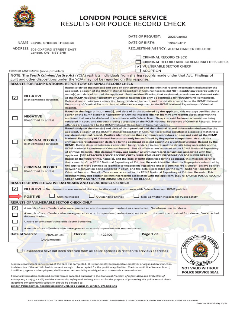 Results For Police Record Check | PDF | Criminal Record | Fingerprint