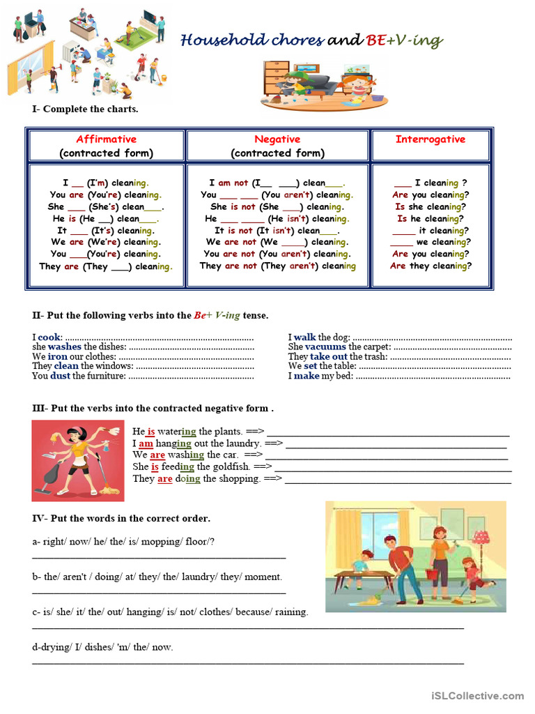 Household Chores with BE+V-ing Tense | PDF | Housekeeping | Language ...