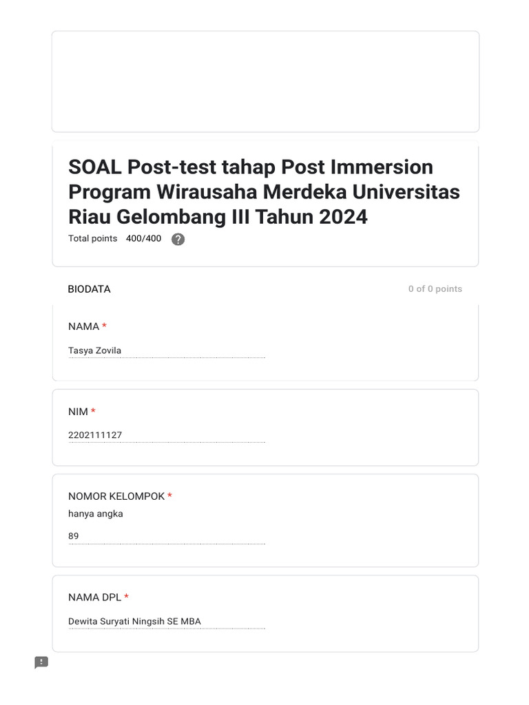 SOAL Post-test tahap Post Immersion Program Wirausaha Merdeka ...