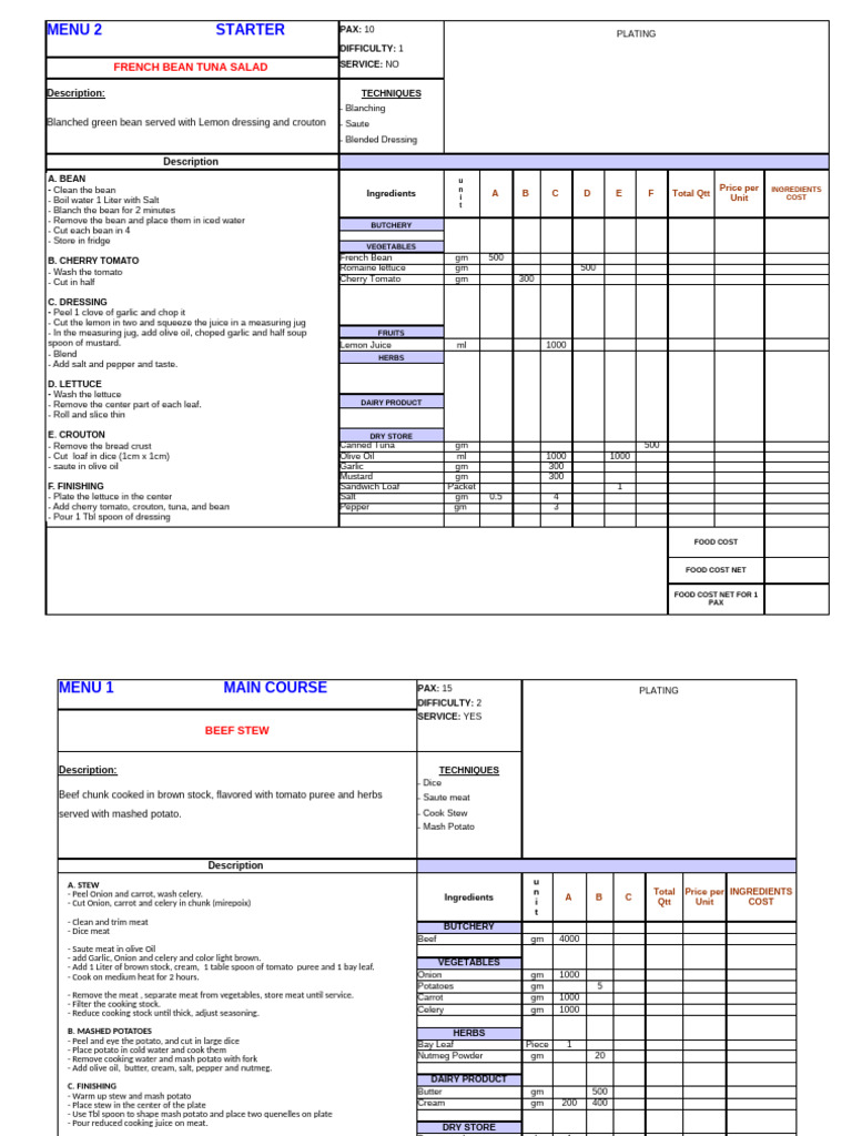 Supporting Documents Standardized Recipe Template To Print For Students ...