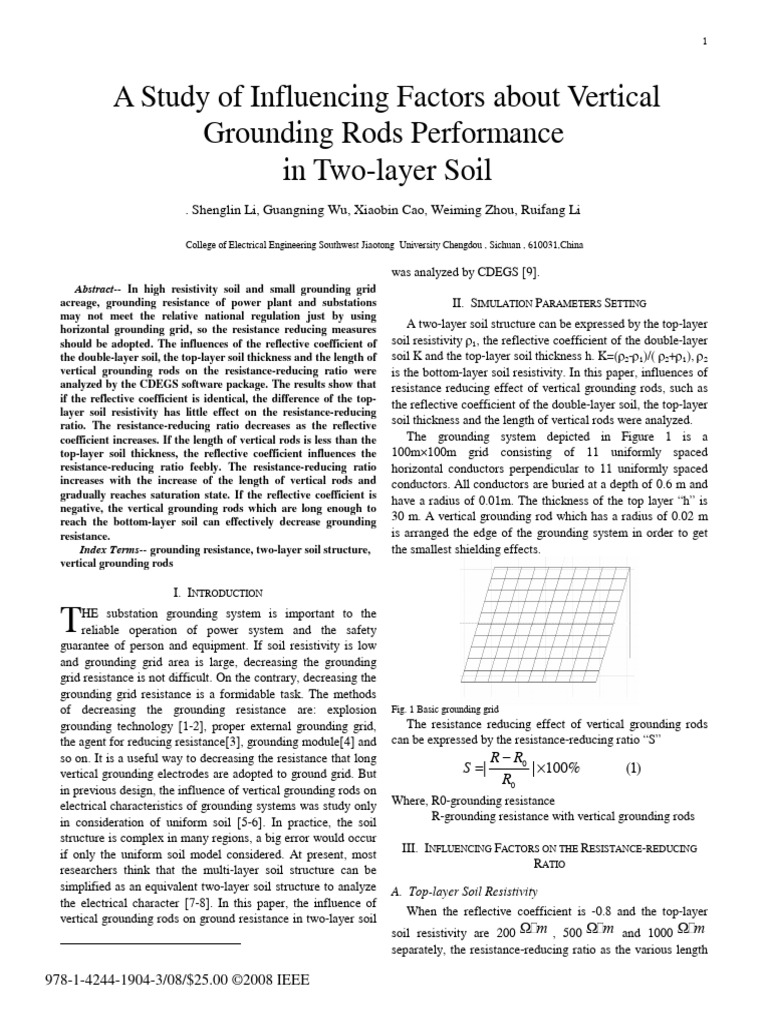 Vertical Grounding Rods in Two-Layer Soil | PDF | Electrical ...