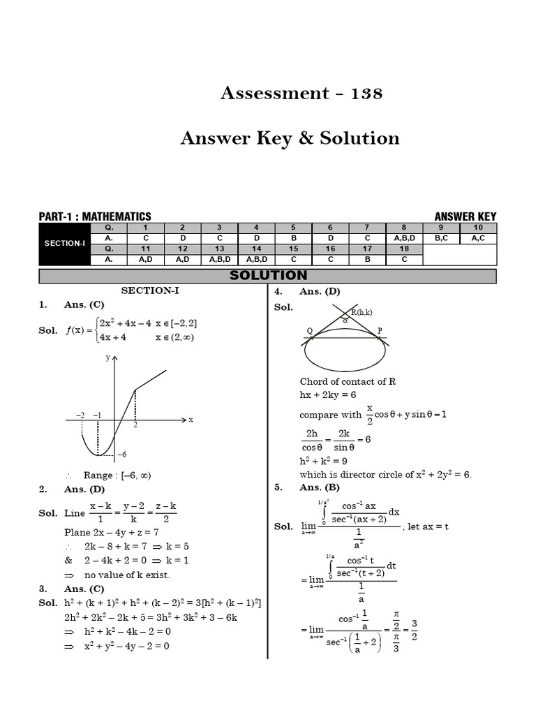 Mathematics and Physics Answer Key | PDF