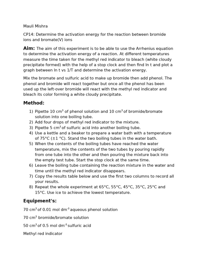 Core Practical 14 Write Up | PDF | Activation Energy | Chemical Reactions