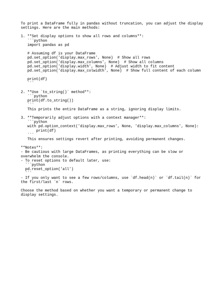 Print Full DataFrame in Pandas | PDF