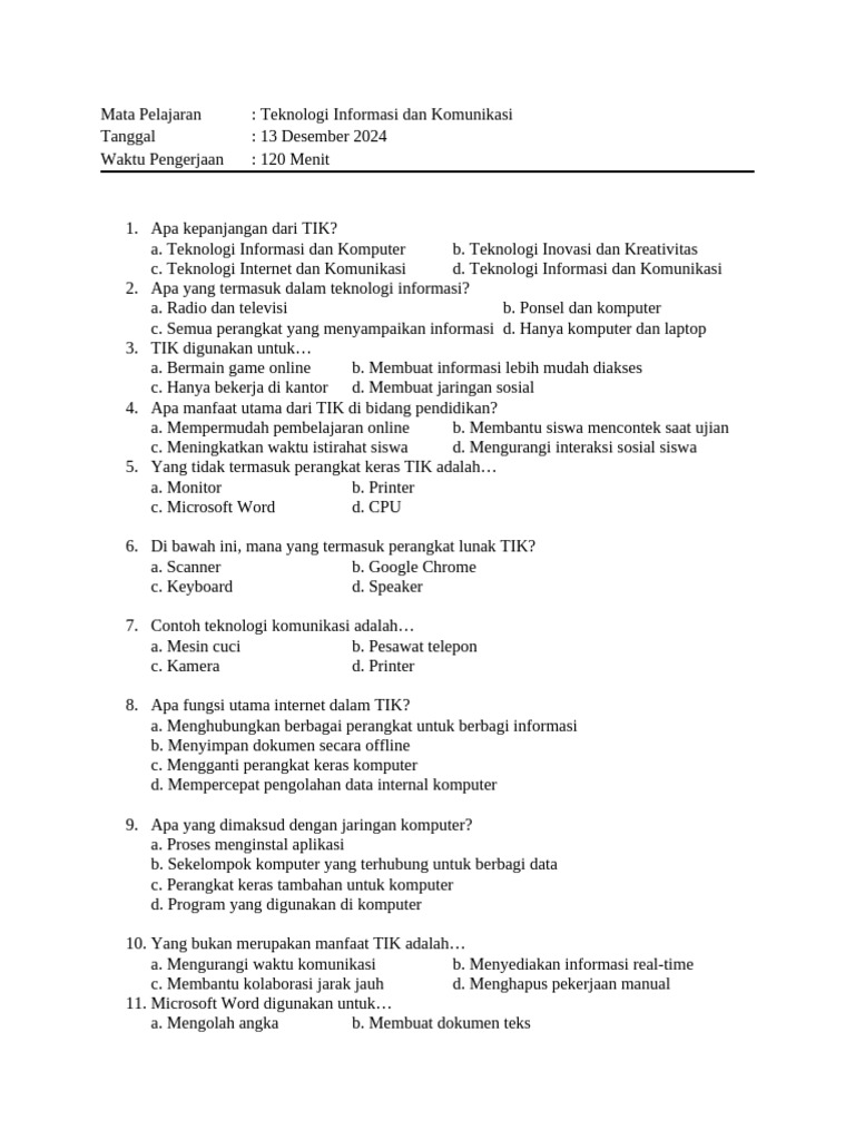 Soal Psas Tik 2024 | PDF