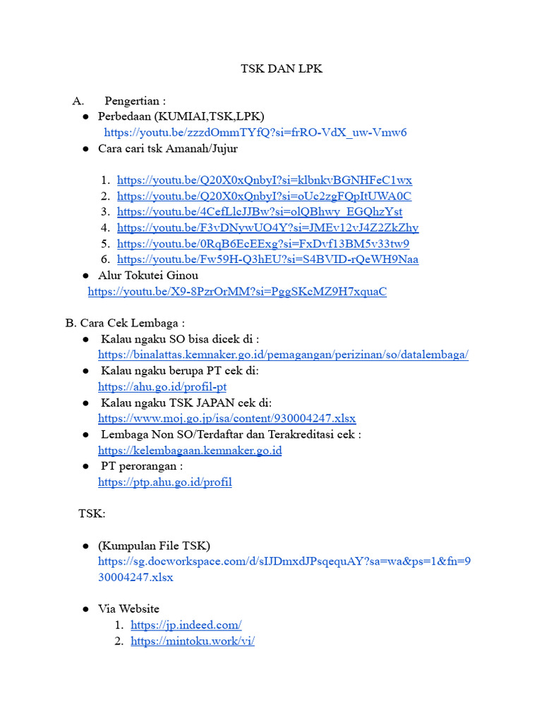 KONTAK TSK DAN LPK | PDF