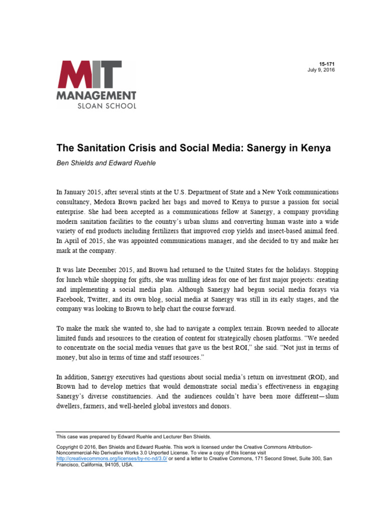 The Sanitation Crisis and Social Media - Sanergy in Kenya | PDF