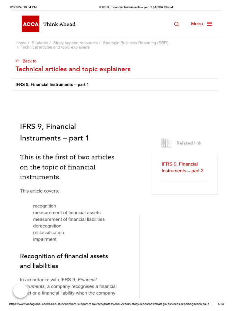 IFRS 9, Financial Instruments | PDF | Fair Value | Credit