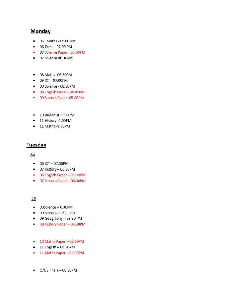 Weekly Subject Timetable | PDF