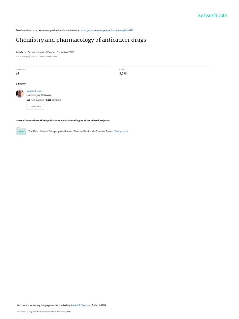 Chemistry and Pharmacology of Anticancer Drugs | PDF | Chemotherapy ...