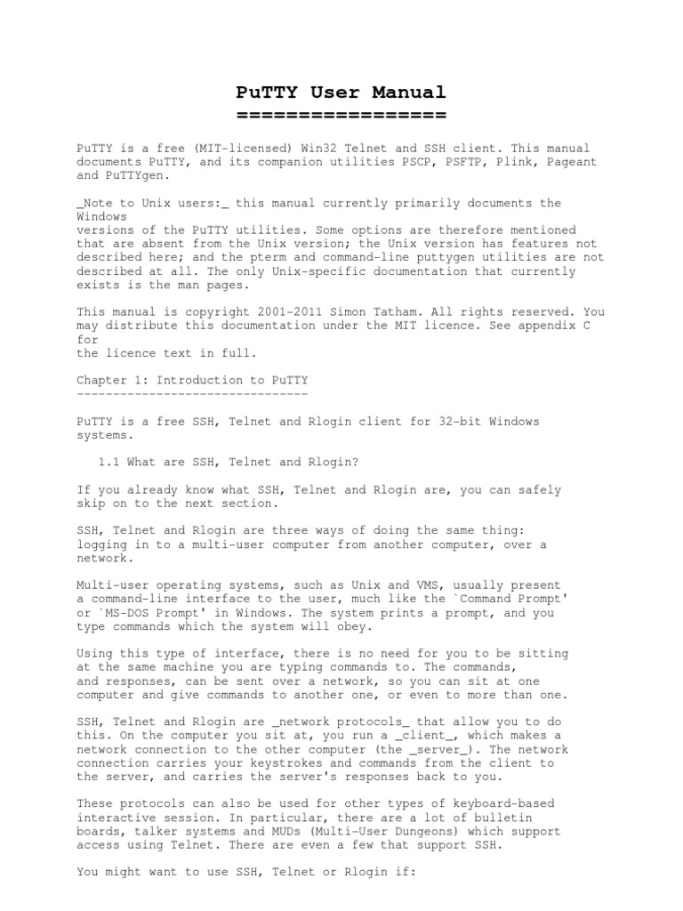 Putty User Manual | PDF | Secure Shell | Port (Computer Networking)