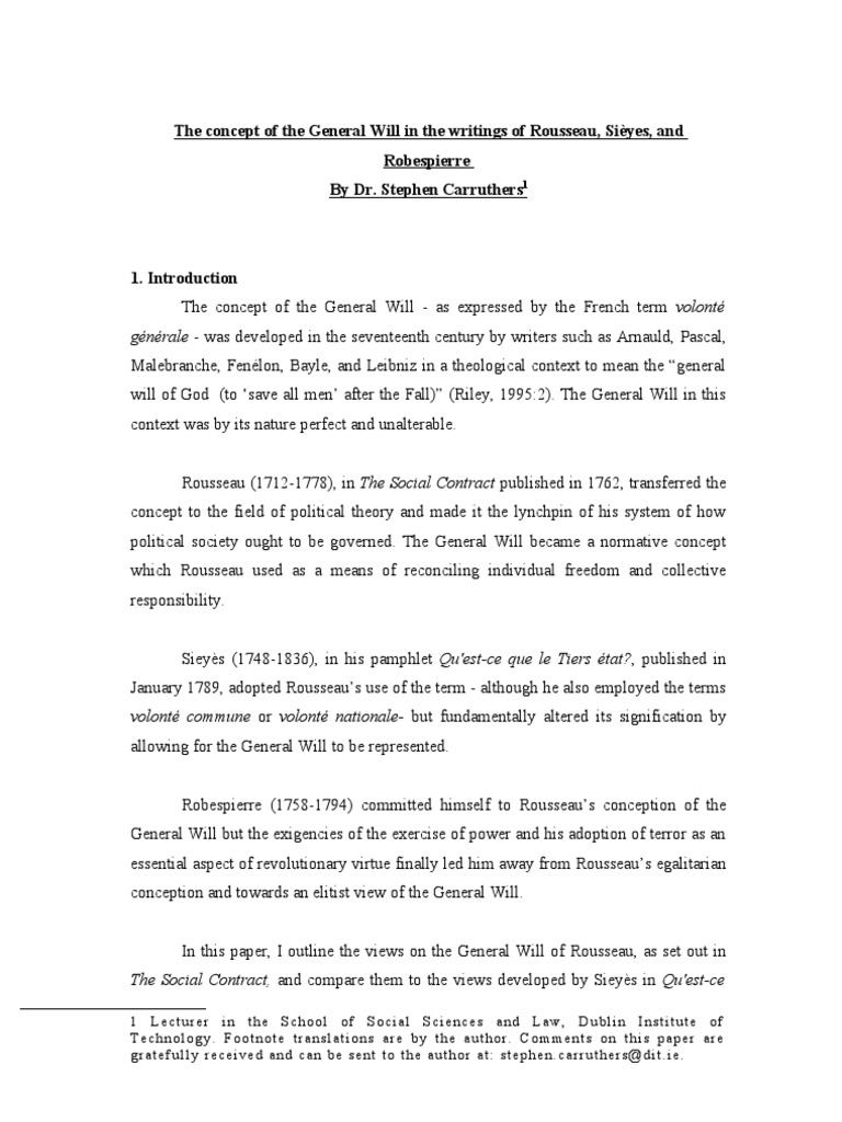 The concept of the General Will in the writings of Rousseau, Sièyes ...