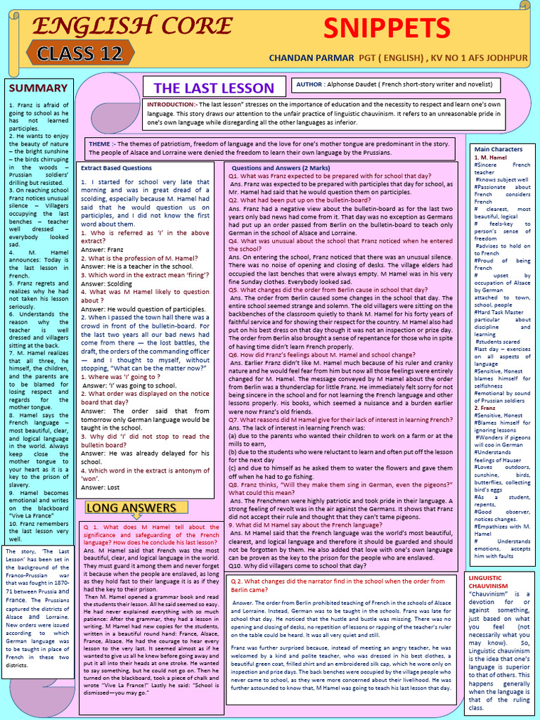 The Last Lesson CLASS 12 | PDF