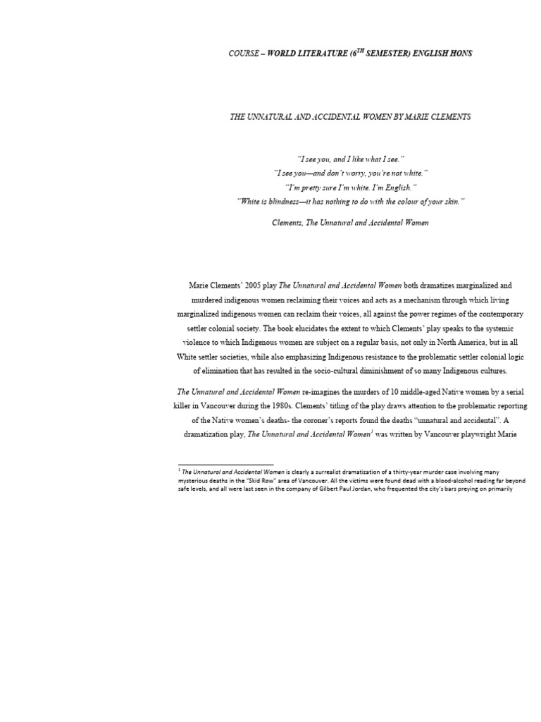 A Note On Unnatural and Accidental Women 1 | PDF