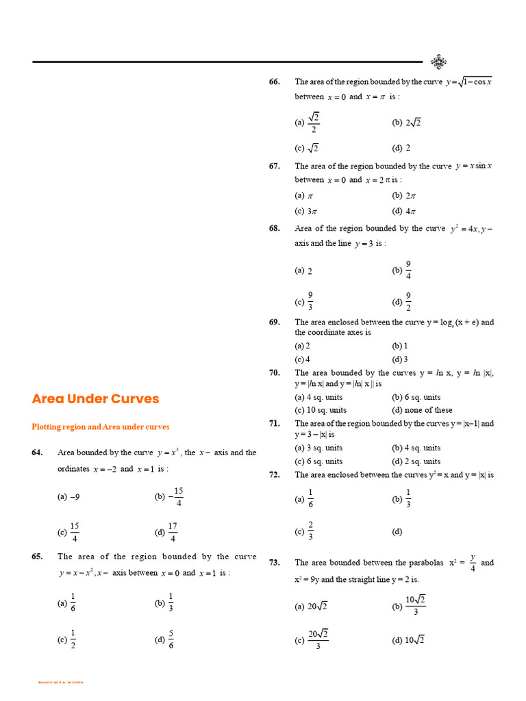 Area Under Curves Calculations | PDF | Area | Coordinate System