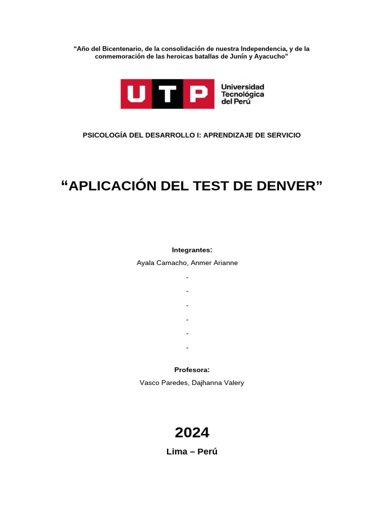 Aplicación del Test de Denver en Niños | PDF | Aprendizaje | Ciencia ...