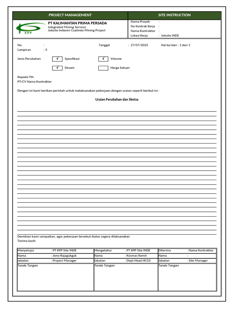 SI (Site Instruction) | PDF