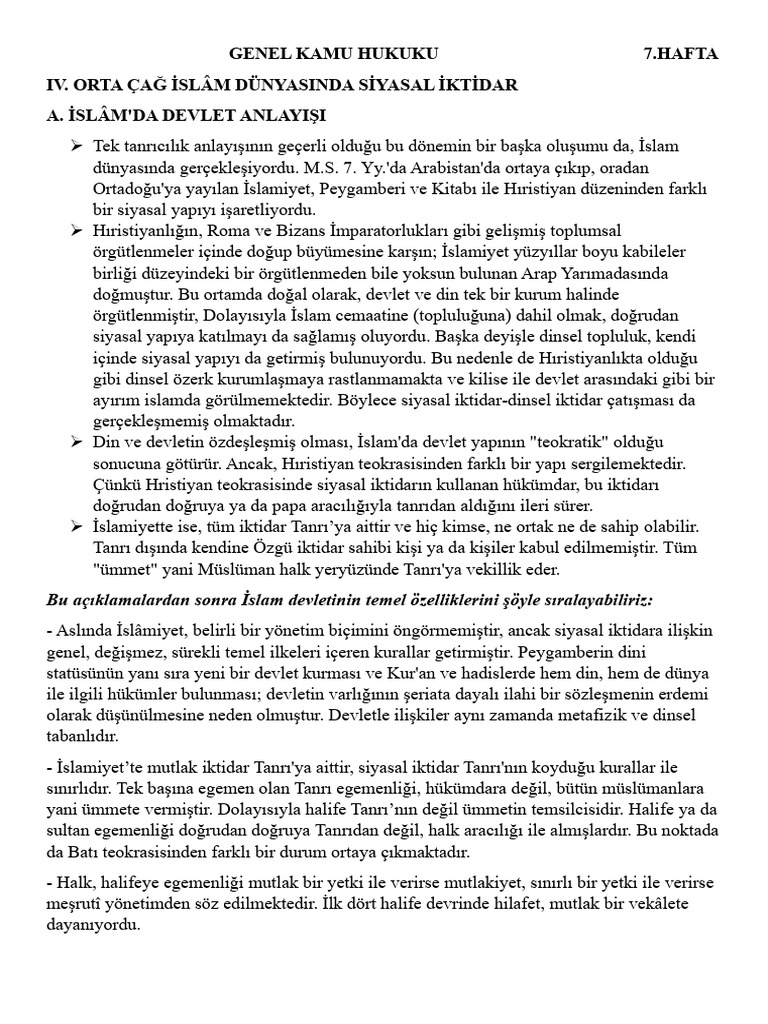 Genel Kamu Hukuku 7. Hafta Ders Notu | PDF