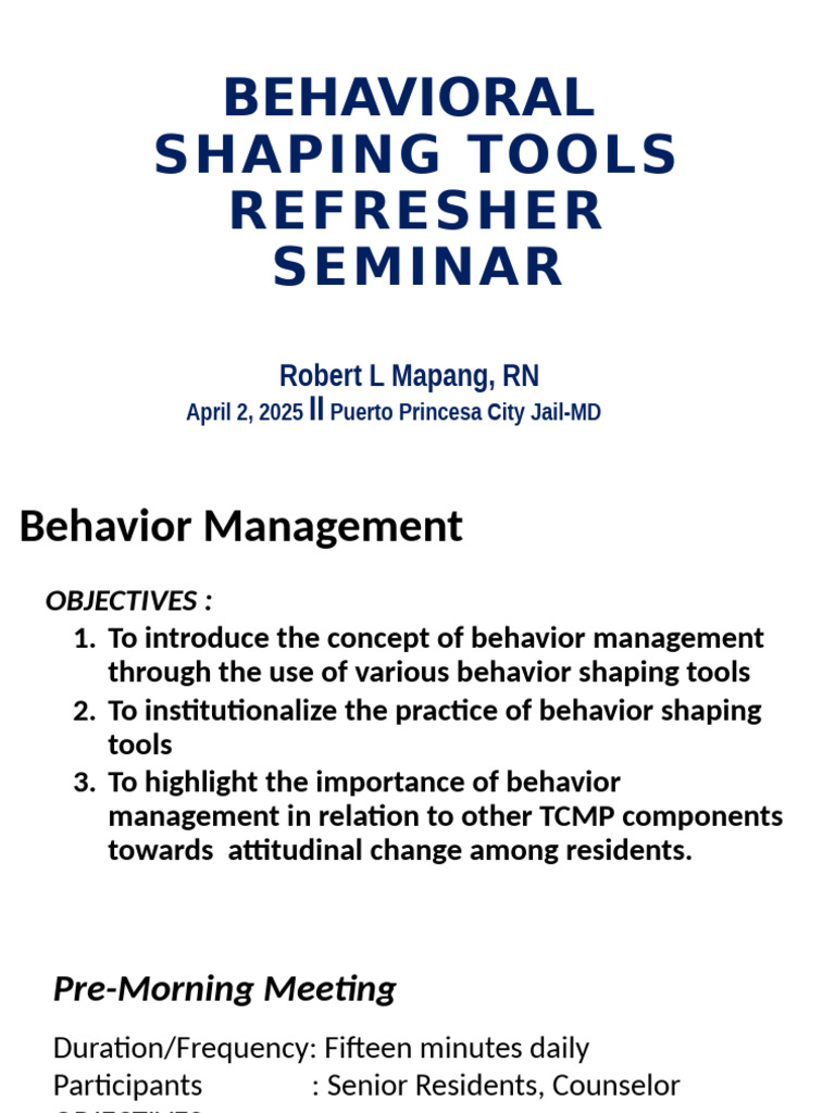 Behavioral Shaping Tools Seminar | PDF | Psychology | Social Psychology