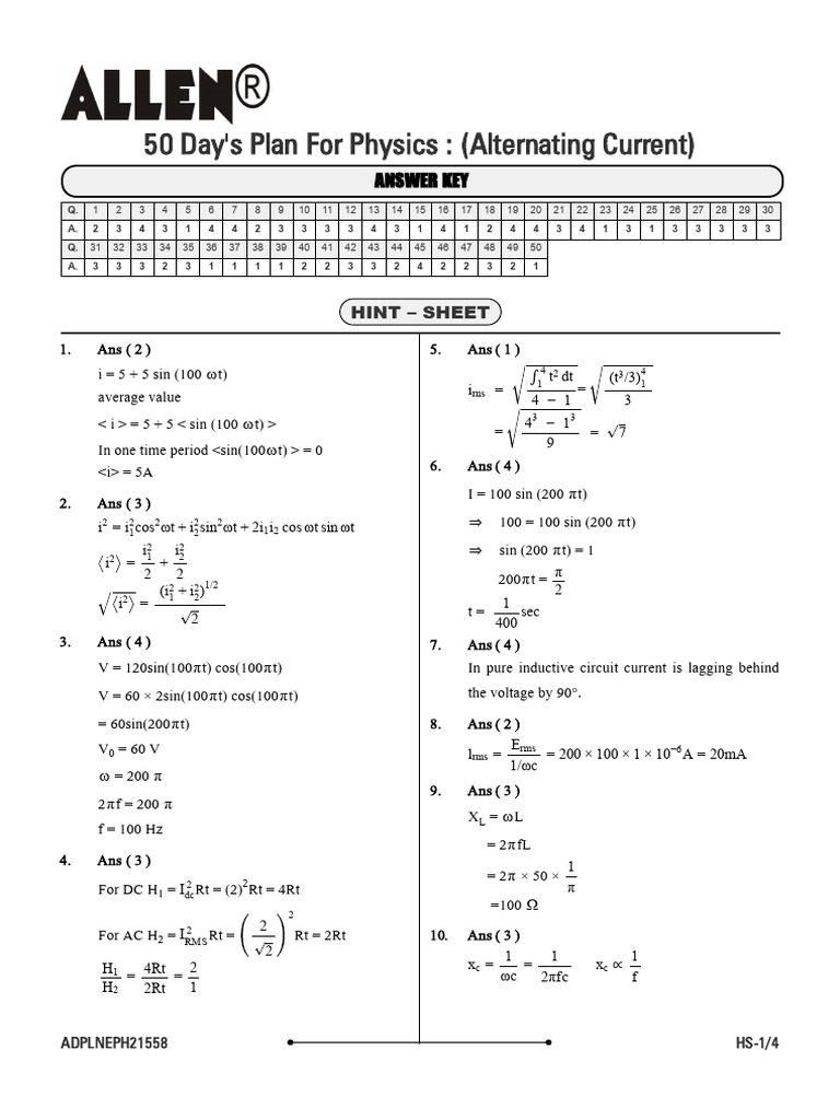 Alternating Current AC - Solution | PDF | Physical Quantities | Electrical Engineering