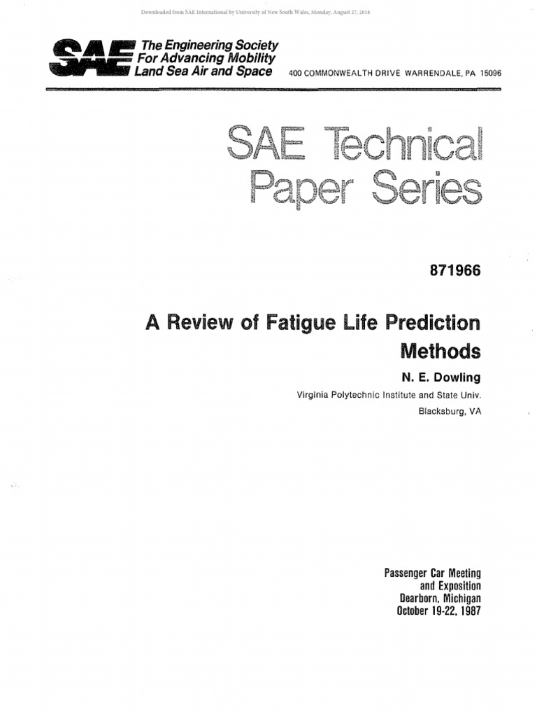 1987 A Review Of Fatigue Life Prediction Methods Pdf Deformation Engineering