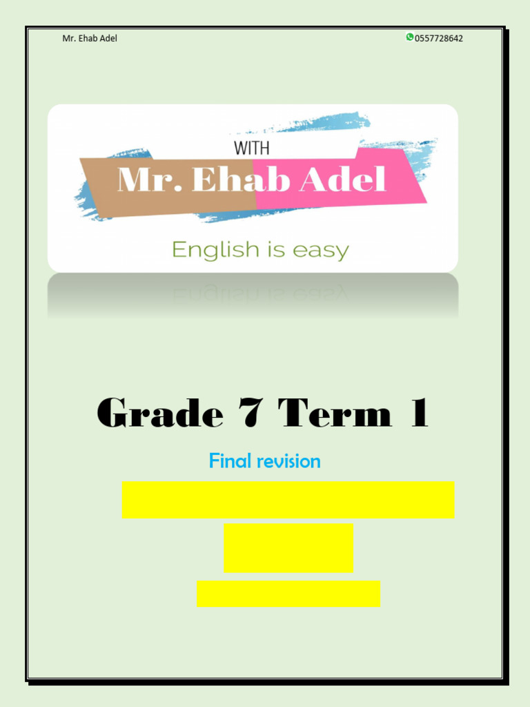 Grade 7 Term 1 vocabulary and grammar Mr . Ehab Adel | PDF