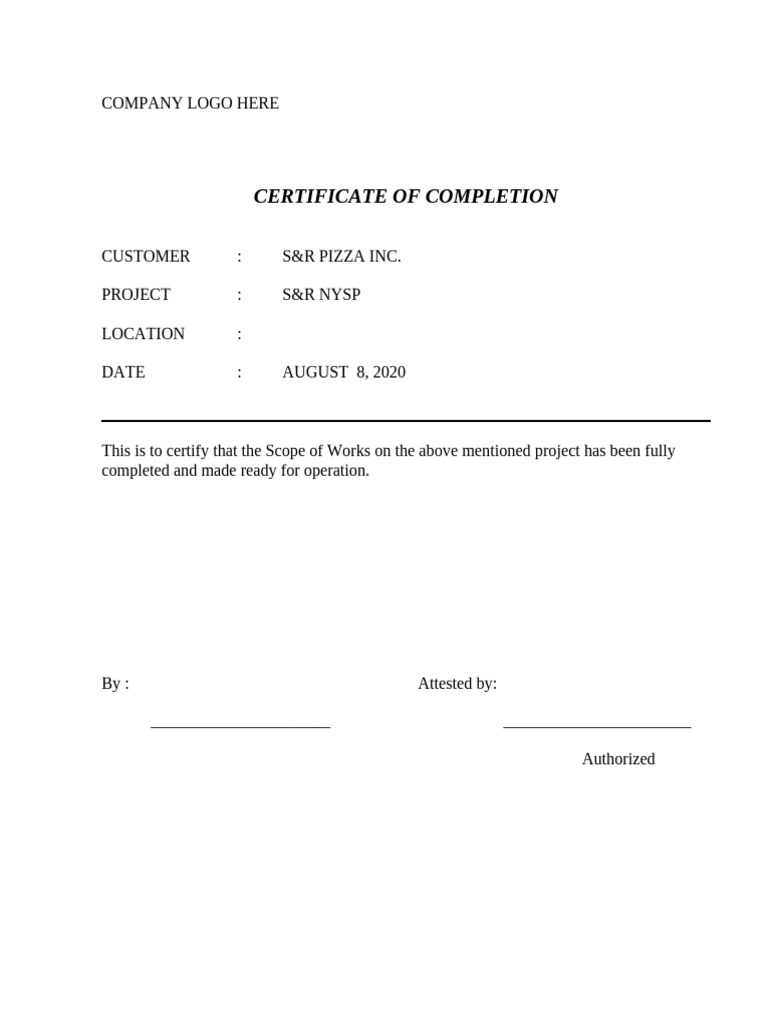 Certificate of Completion Format | PDF