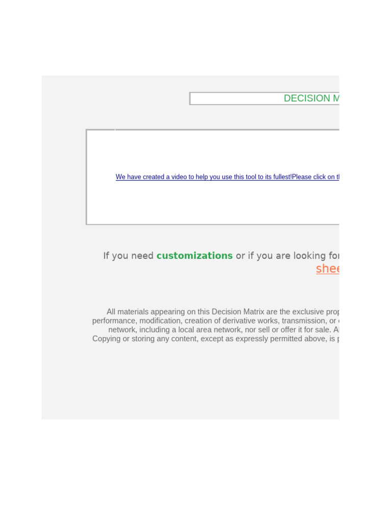Default Decision Matrix Excel2 | PDF | Copyright | Freedom Of ...