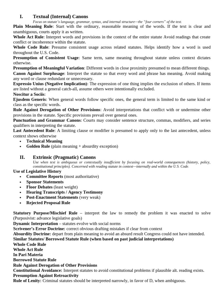 Canon Attack List | PDF | Statutory Interpretation | Justice