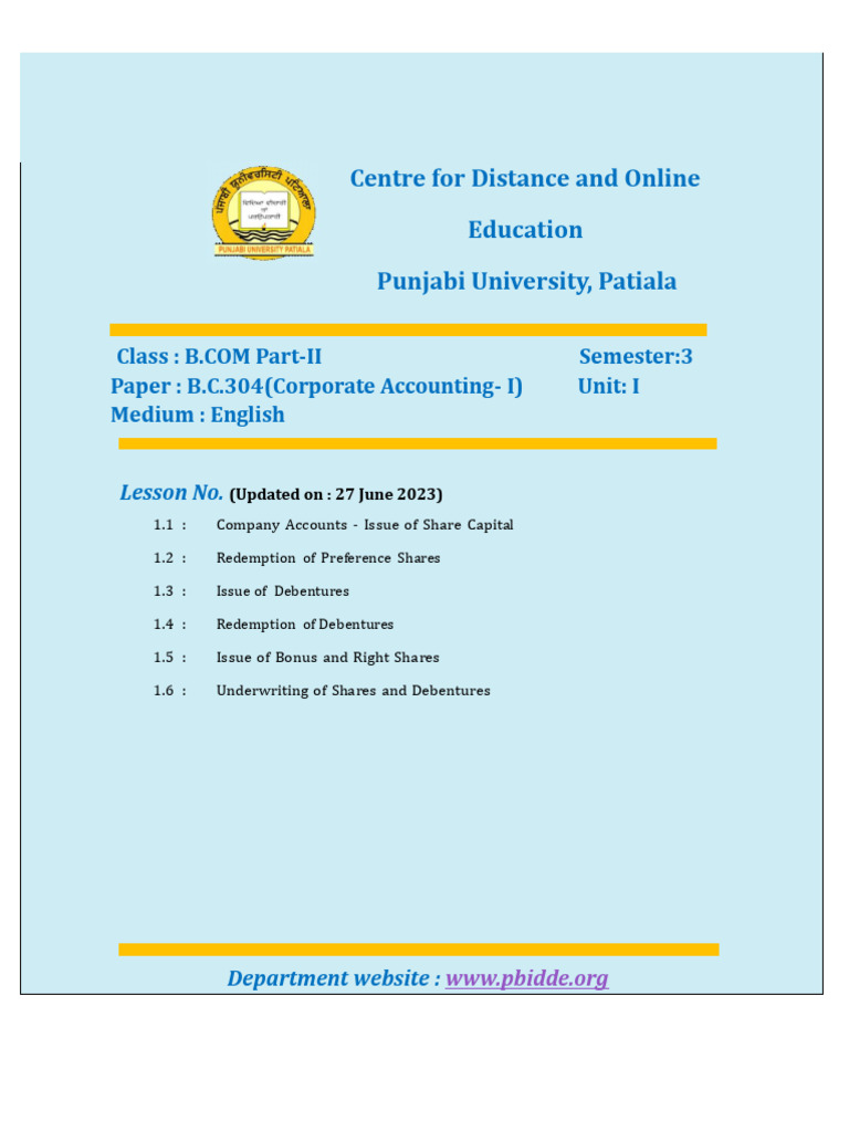 Bcom Sem 3 Corporate Accounting Unit 1 (1) | PDF | Preferred Stock | Dividend