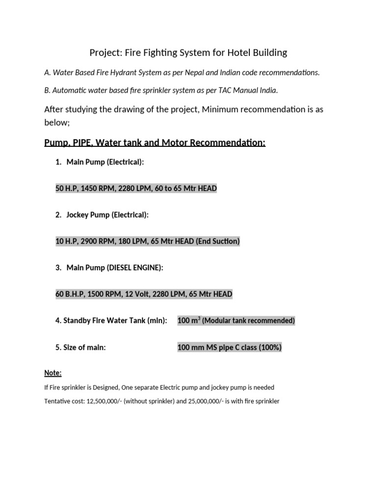 Fire Fighting Hotel Project | PDF