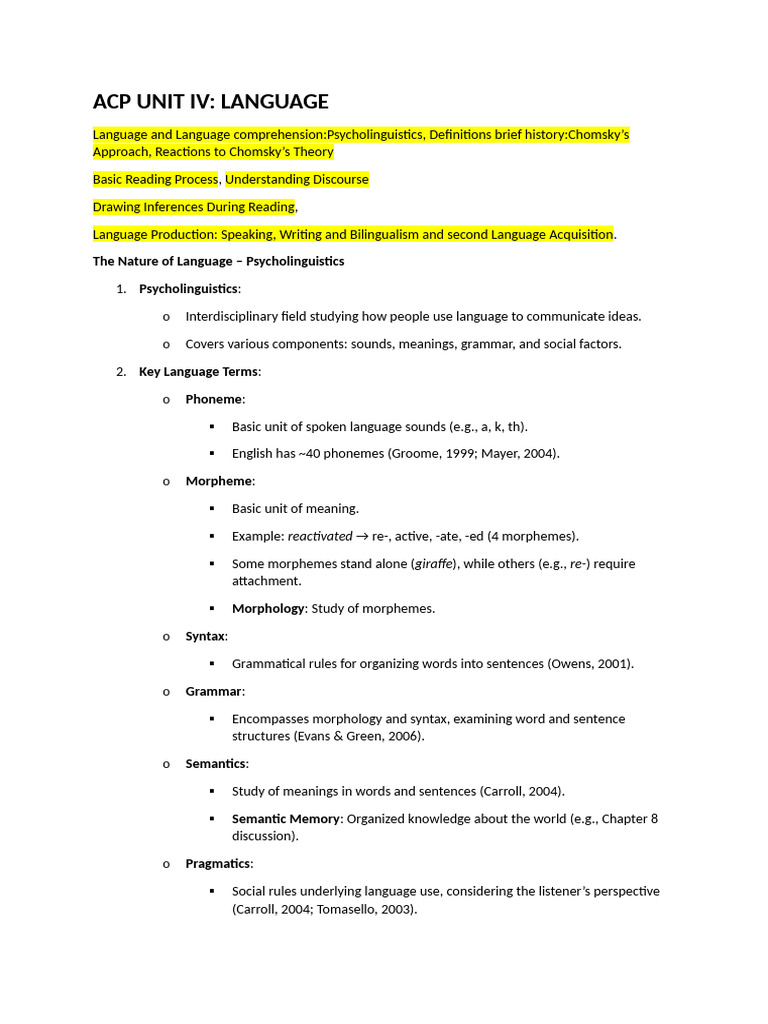 Chomsky S Key Insights In Psycholinguistics Pdf Phonics