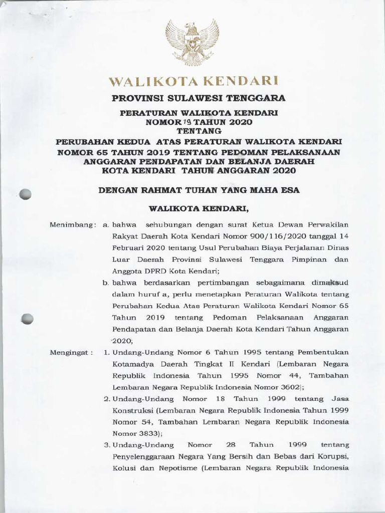 Perwali No. 19 Tahun 2020 | PDF