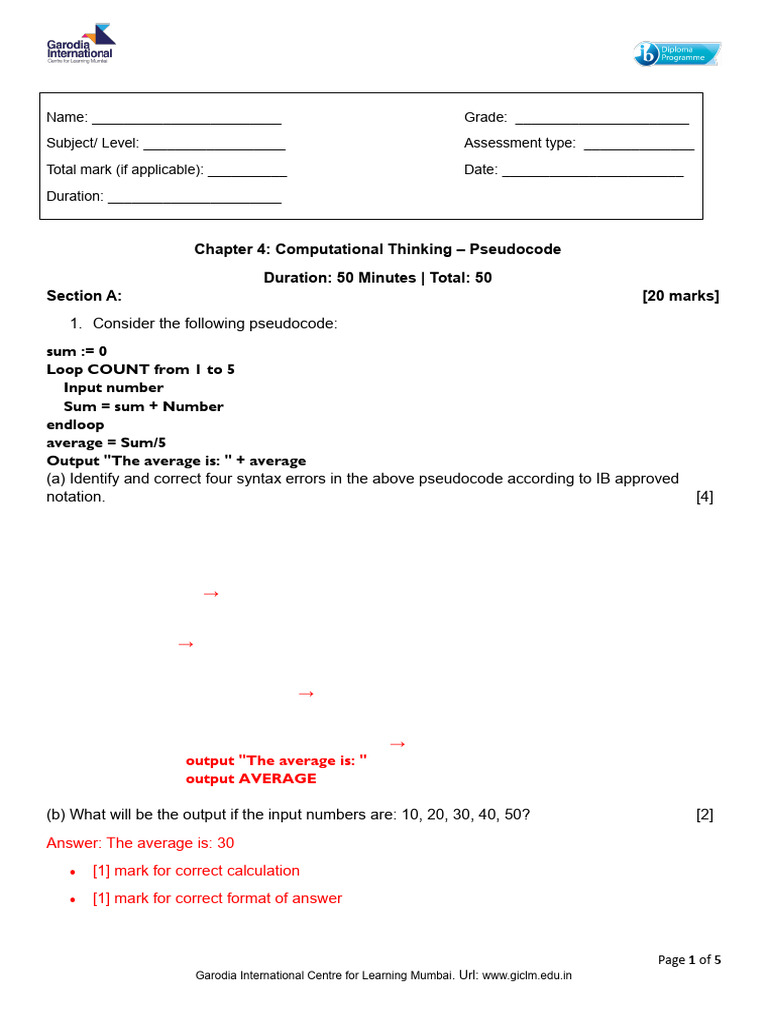 Practice Paper - Topic 4 Pseudocodes SL HL - 2 AK | PDF | Theoretical Computer Science ...