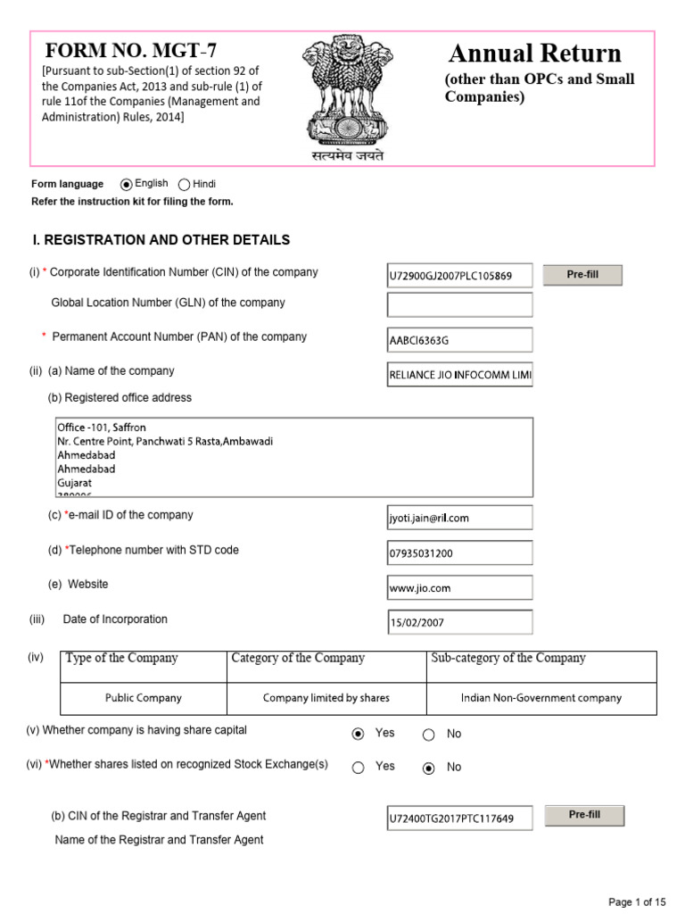 Annual Return Form MGT-7 Overview | PDF | Securities (Finance) | Equity ...