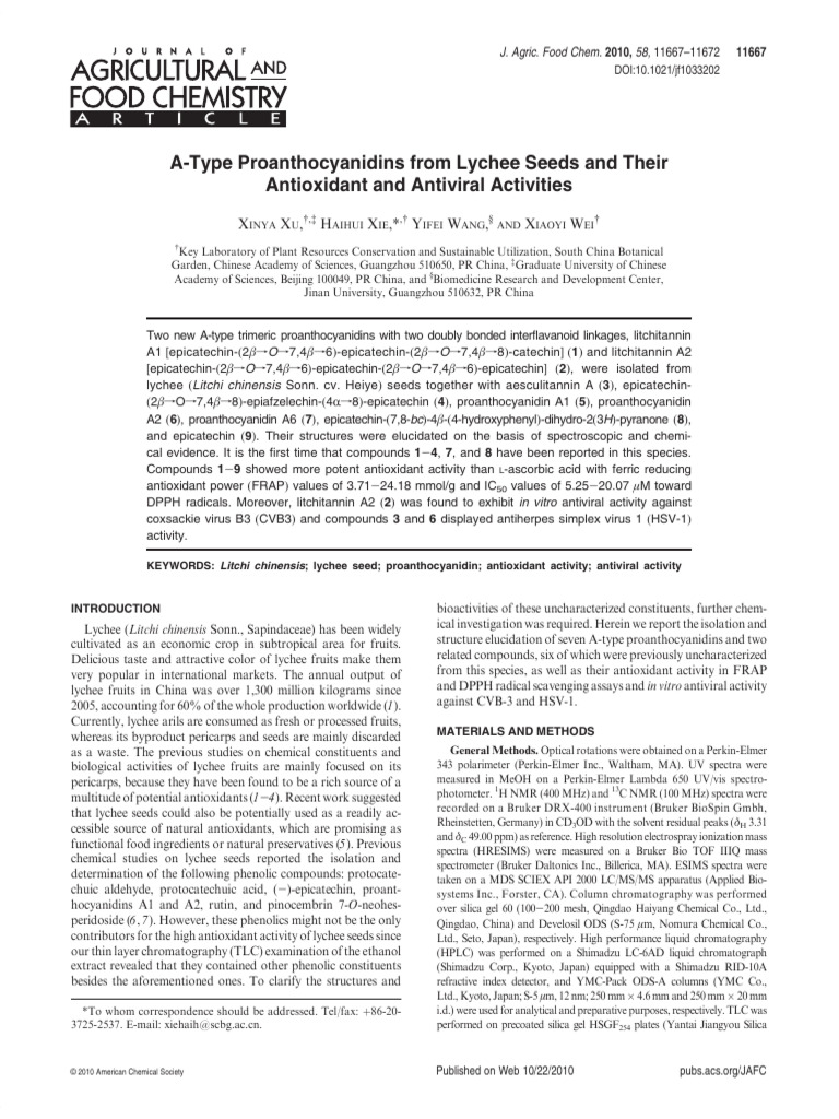 A-Type Proanthocyanidins From Lychee Seeds and Their | PDF | High ...