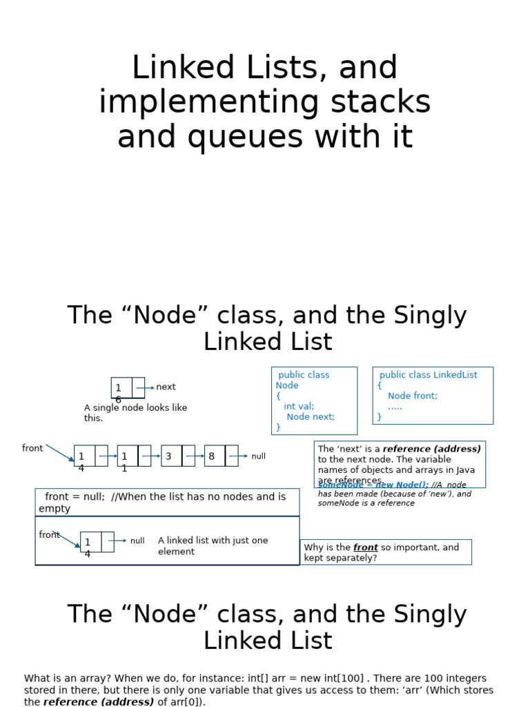 Linked Lists. Impl. Stacks With Linked Lists | PDF | Queue (Abstract Data Type) | Computer Data