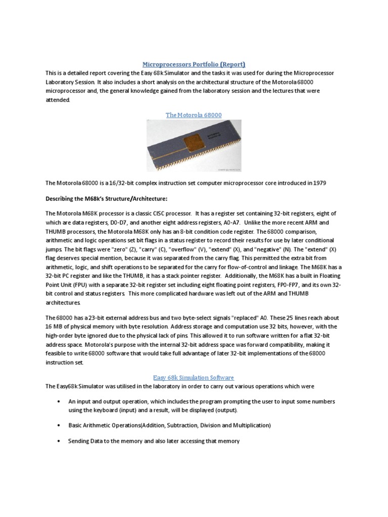 Microprocessors Portfolio (Report) : The Motorola 68000 | PDF | Arm Architecture | Central ...