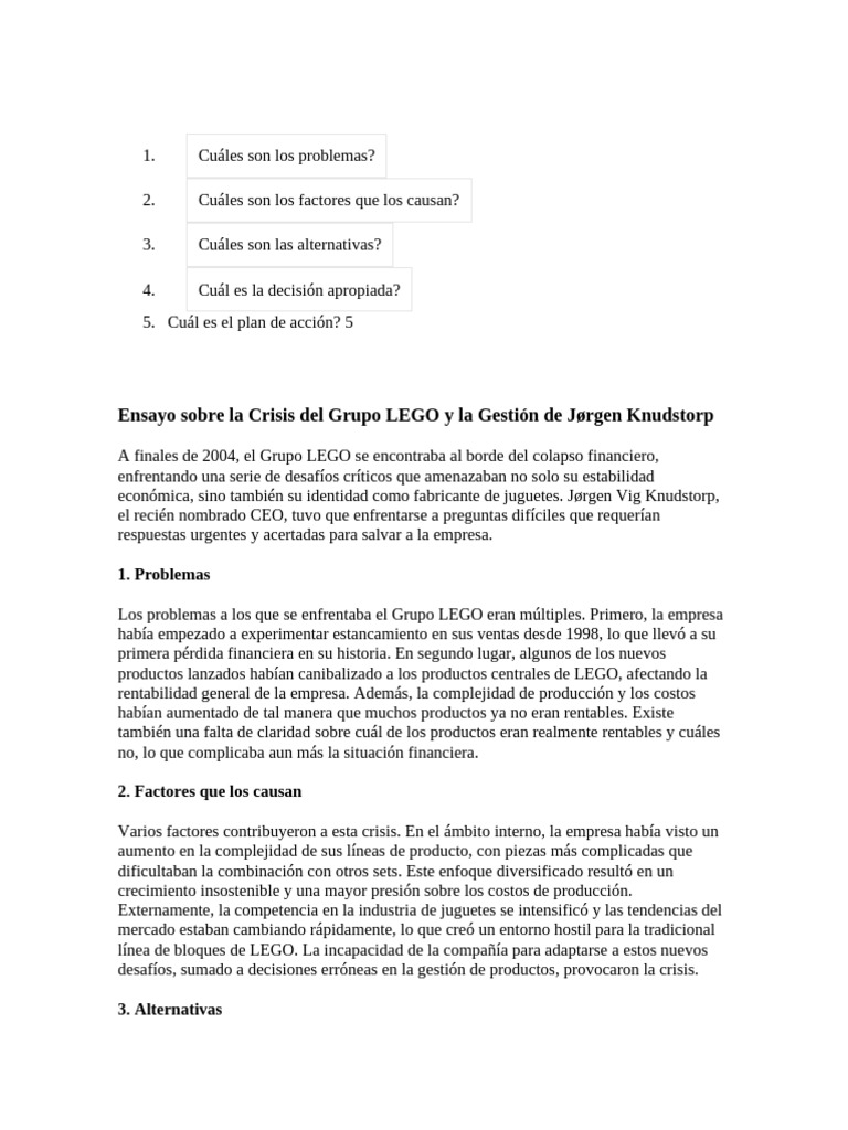 Crisis y Rescate del Grupo LEGO | PDF | Business | Outsourcing