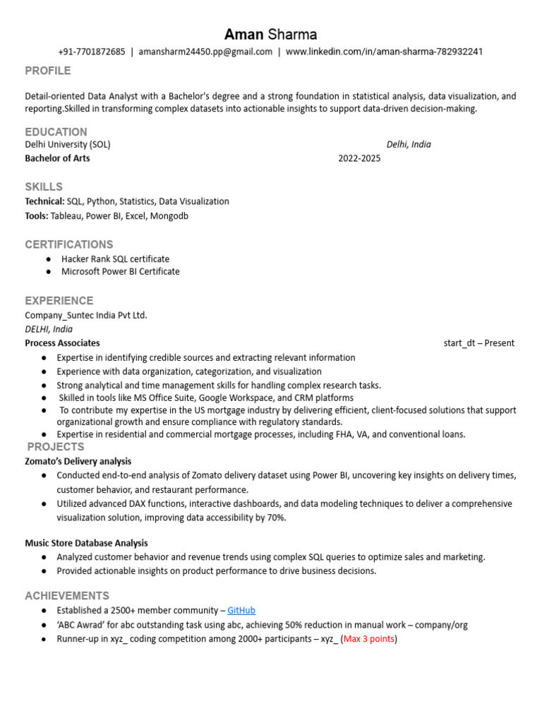 Copy of Rishabh_Mishra - Resume_Template.docx | PDF | Data | Data Analysis