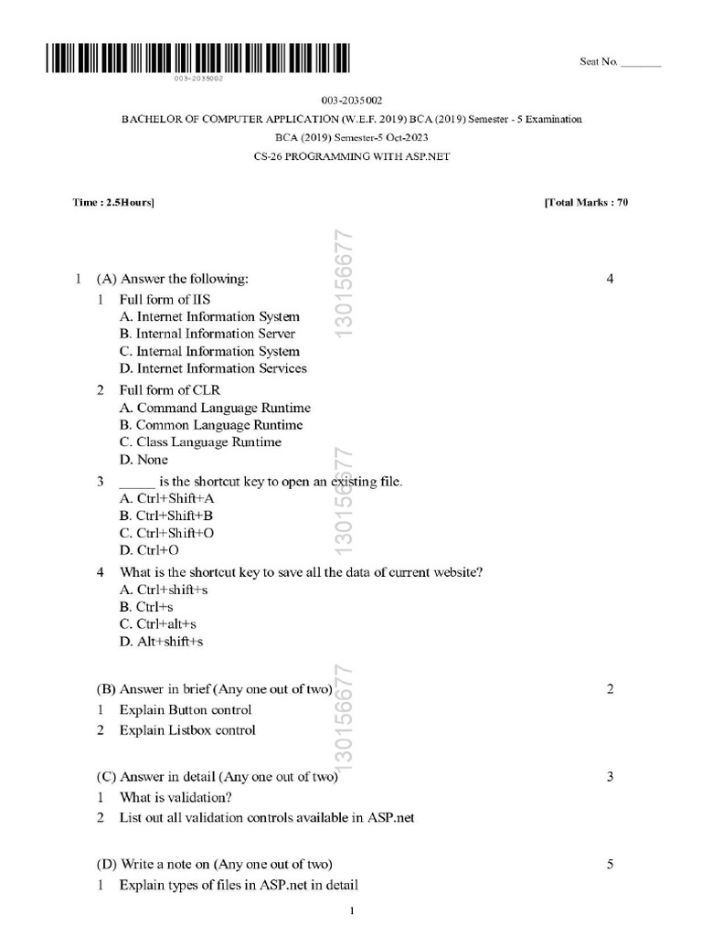 BCA (2019) Semester - 5-CS-26 PROGRAMMING WITH ASP.NET-English-1_page ...