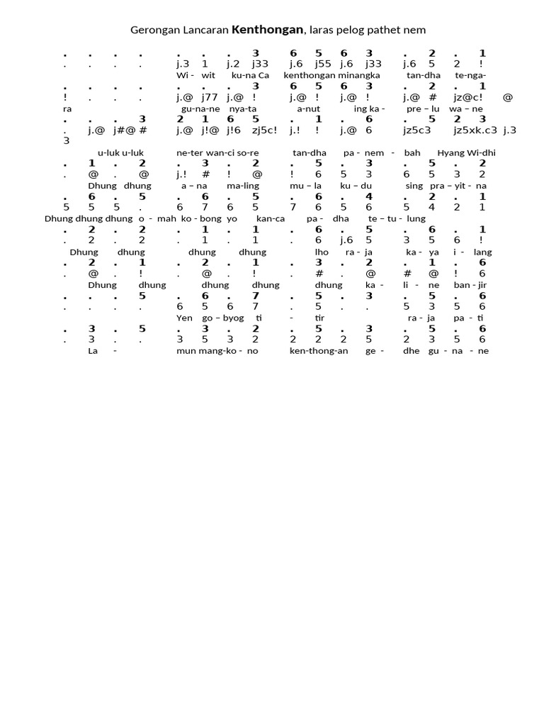 Gerongan Lancaran Kenthongan | PDF