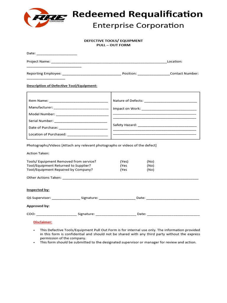 Defective Tools Equipment | PDF